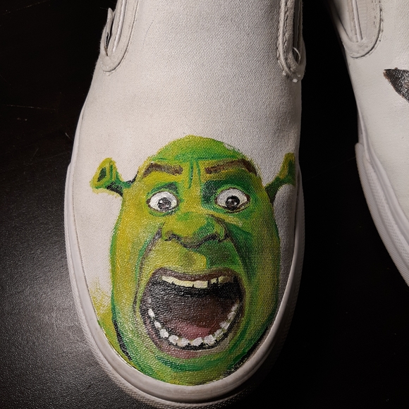 Vans | Shoes | Custom Painted White Shrek Vans | Poshmark